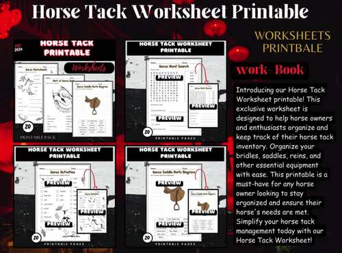 Horse Tack Worksheet Printable by English For Kids ABC | TPT