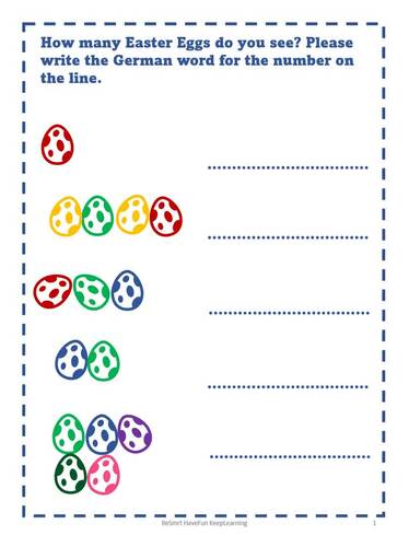 German Numbers and Colors - EASTER WORKSHEETS - DaZ / DaF - Easter Egg ...