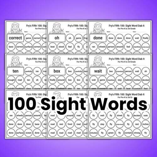 Fry's Fifth 100: Sight Word Dab It Worksheets: 100 Printable Activities