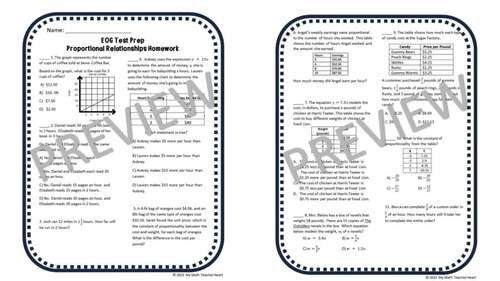 Proportional Relationships EOG Review Homework | Grade 7 Math | Test Prep
