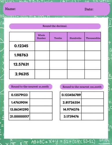 ROUNDING, COMPARING & ORDERING DECIMALS * ASSESSMENT QUIZ * Middle ...