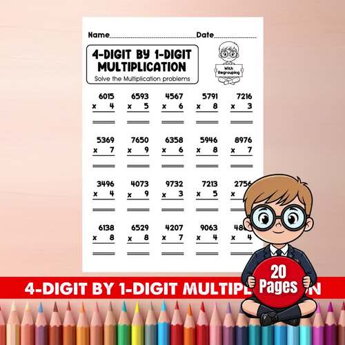 4-Digit by 1-Digit Multiplication with Regrouping | Back to School | 20 ...