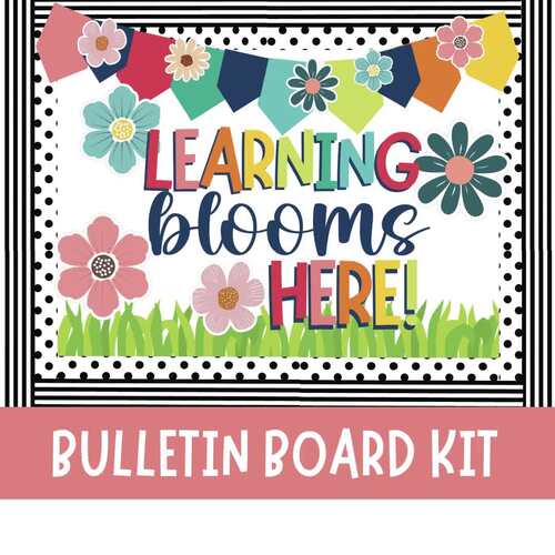 Learning blooms here flower Spring bulletin board kit boarders Door ...