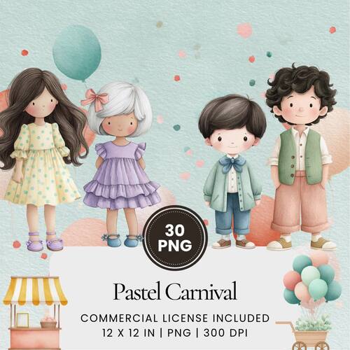 Pastel Carnival Watercolor Clipart Bundle by Ikota Design | TPT