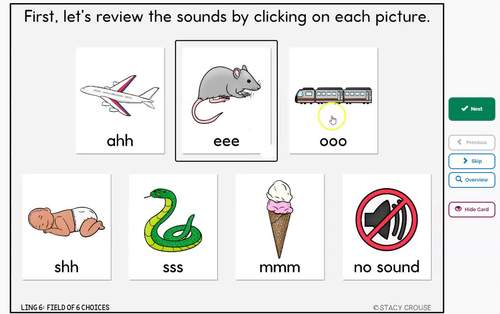 Ling 6 Sounds Discrimination Daily Listening Check BOOM CARDS™ Field of 6