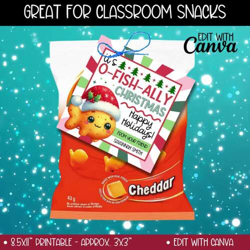 Christmas Goldfish Treat Gift Tag, Holiday Classroom Snack Goody Bag ...