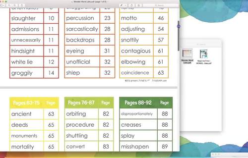 WONDER Novel Study VOCABULARY Google Slides and Powerpoint Slides