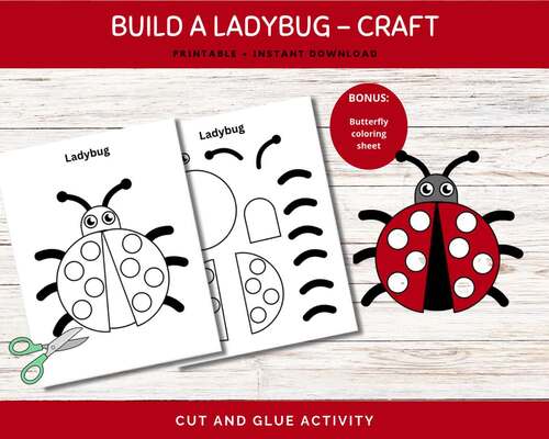 Build a Ladybug Activity, Cut and Glue Printable for Kids, Preschool ...