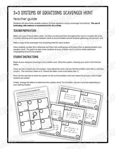 Solving 3x3 Systems of Linear Equations Scavenger Hunt Activity | TpT