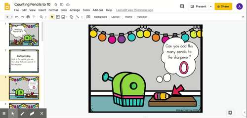 Counting Pencils to 10 l Drag and Drop Google Slides Game by KinderCrafting