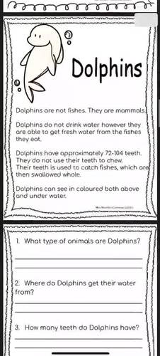 World Ocean Day- Ocean Animals Reading Comprehension Passages (Sea)