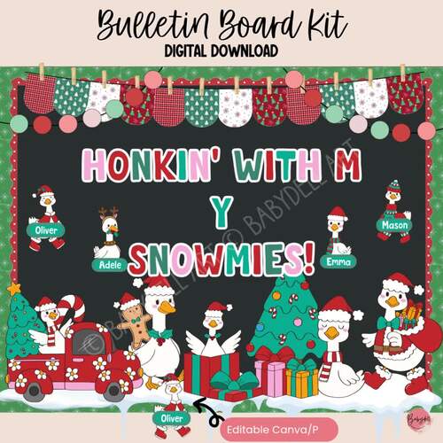 PreK-5th Christmas Bulletin Board Kit: Goose Theme Editable Decor ...