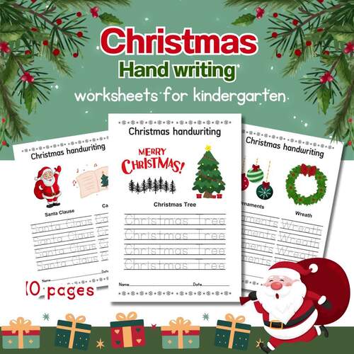 Christmas calligraphy, handwriting practice worksheets for kindergarten