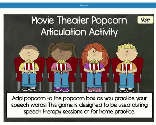 Movie Theater Popcorn Articulation Activity Boom Cards™ Speech Therapy ...