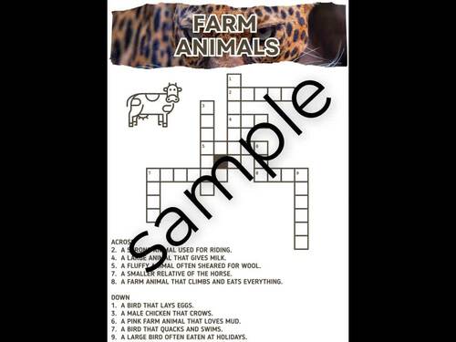 Animals Crossword Puzzles Set 1 Pets Birds Wild Ocean Farm 2nd-5th Grade