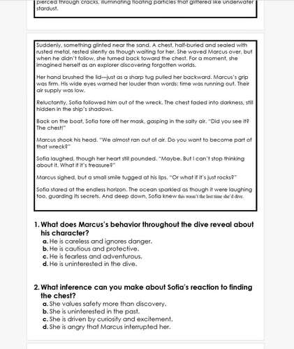 Scuba Diving Fictional Reading Comprehension & Writing Activities | 4 ...