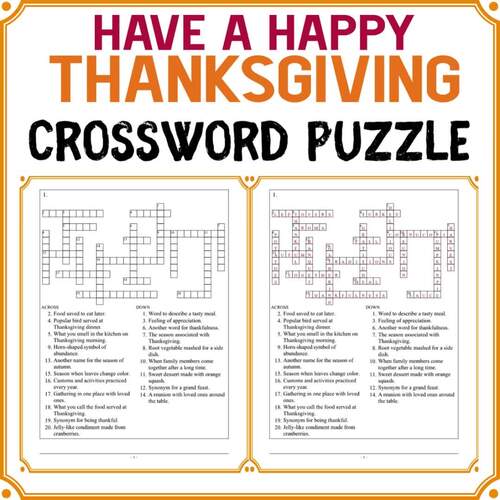 Thanksgiving Crossword Puzzle - Autumn Vocabulary Puzzle by GraphGenius ...