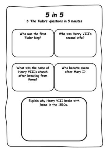 History The Tudors Starter Questions Worksheets PDF by Worksheet Whisperer