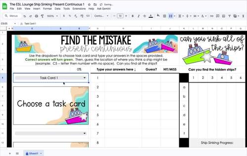 Verb Tense Review for Google Sheets ESL Newcomer Activities Bundle