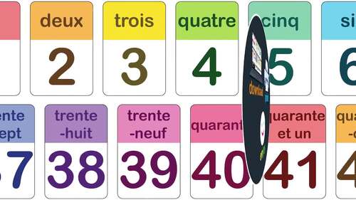 FRENCH 01 to 100 Numbers flash cards (Les Nombres de 1 à 100). by sabrcolor