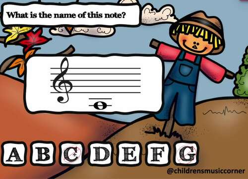 Fall Treble Clef Note Reading in Digital Task Cards on Boom Cards™