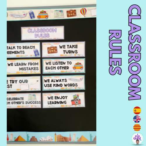 Classroom rules- Travel theme classroom decor- editable bilingual