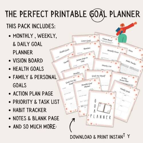 Goal Setting Planner for Kids or Adults | Guided Journaling | Habit Tracker