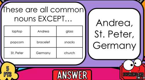 Types of Nouns Proper, Common, Possessive, Proper, Common Review Game Show