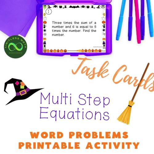 Halloween Task Cards - Multi Step Equations Word Problems Variables on ...