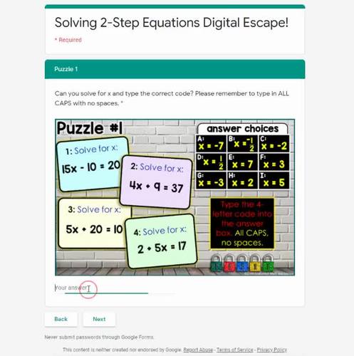 Solving 2-Step Equations Digital Math Escape Room Activity | TPT
