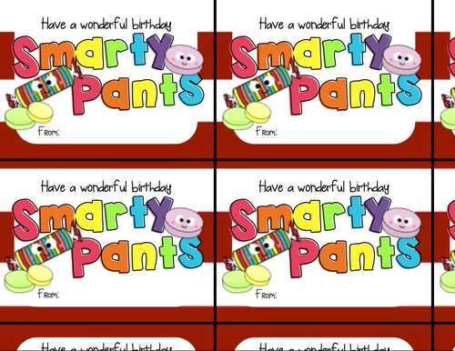 Cute Smarties Birthday Gift Tag- Have a wonderful birthday Smarty Pants
