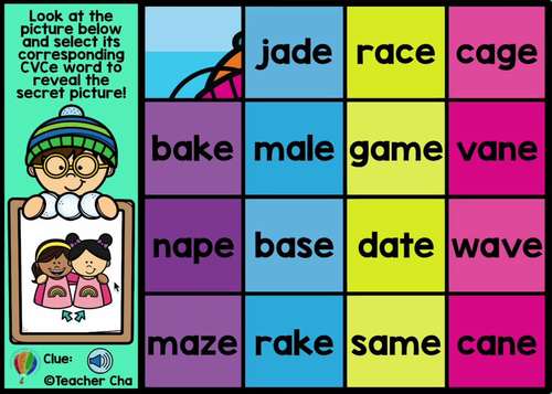 CVCe Word Comprehension Long A with Audio Winter Puzzle Reveal BOOM™ Cards