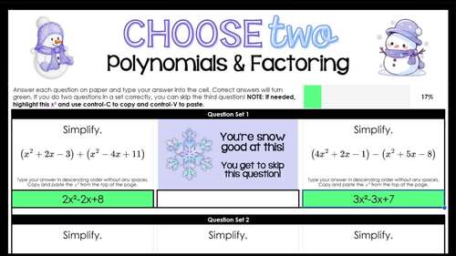 Polynomials and Factoring Digital Activity for Winter | Choose Two