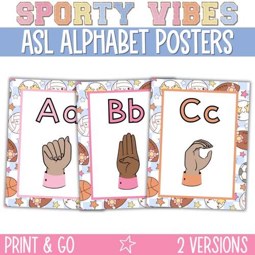 Pastel Sports Varsity Sporty Sign Language Alphabet Posters ASL ...