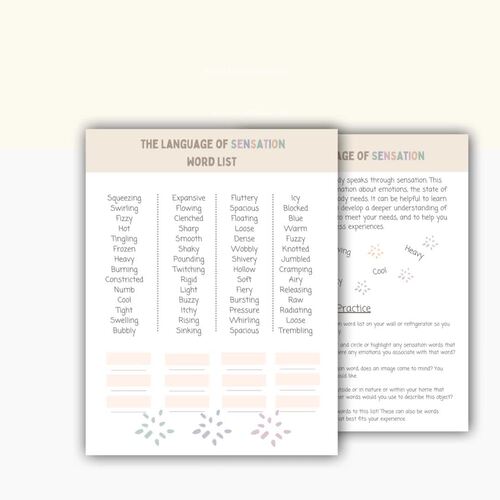 Interoception Sensation Words List, Sensory Activities by Soma Story OT