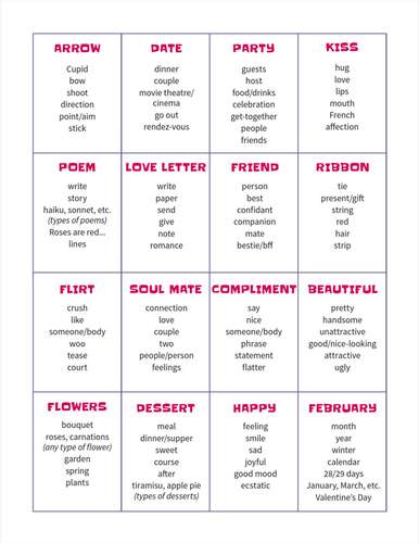 Valentine's Day taboo game: vocab and speaking activity for middle school