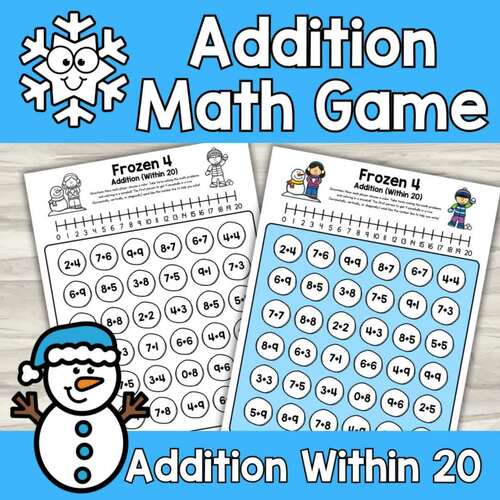 Addition within 20 Winter Math Game | Fun Fact Fluency Center Station ...