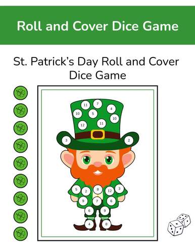 St. Patrick’s Day Roll and Cover Dice Game | Addition to 12 Math Center ...