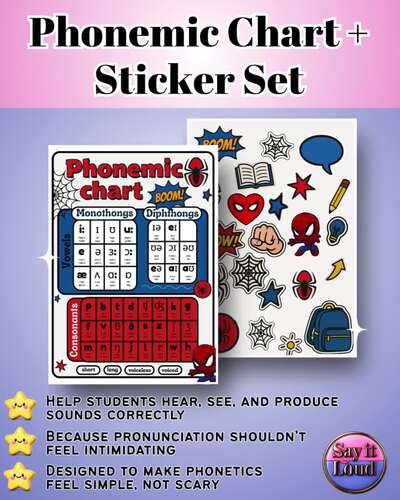 Superhero Phonemic Chart IPA + Sticker Sheet | English Pronunciation ...