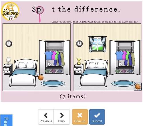 Bedroom Spot the Difference by Teacher Kimmy | TPT