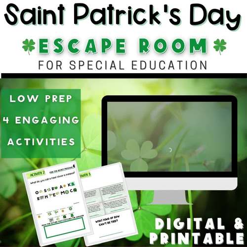 March | Digital | St Patrick's Day Escape Room For Special Education | Sped