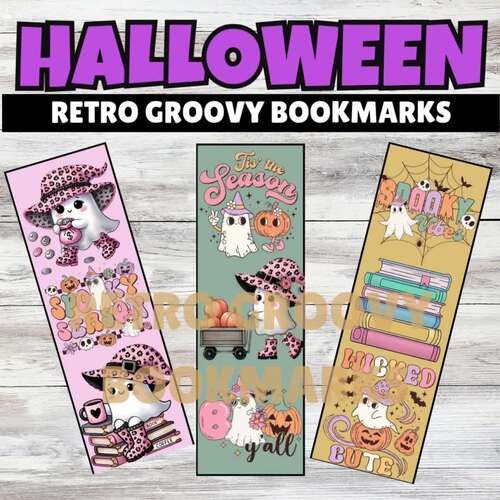 Retro Halloween Bookmarks -Printable Groovy Halloween Bookmarks for ...