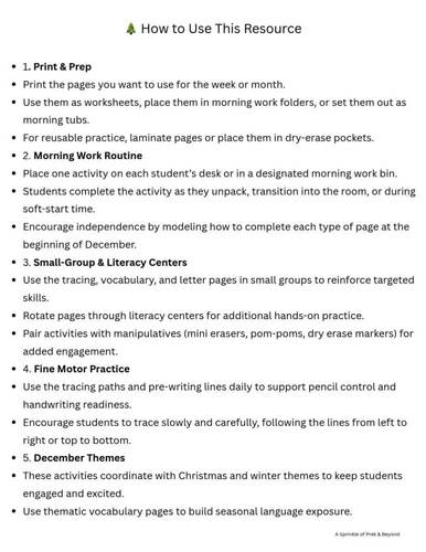 December Daily Work Packet | Christmas Literacy, Tracing & Fine Motor ...