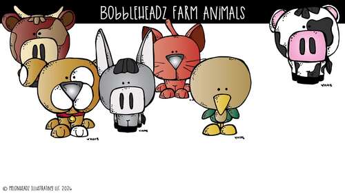 Bobbleheadz clip art, Farm Animals COLORED Version by Melonheadz Clipart
