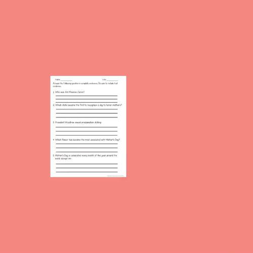 The History of Mother's Day Reading Comprehension | TPT