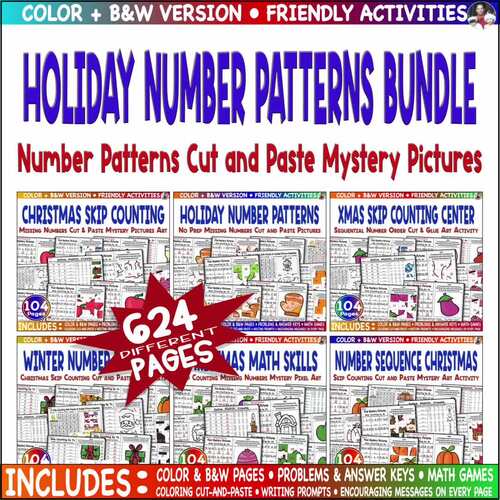 Christmas Skip Counting Bundle | Number Patterns Cut and Paste Mystery ...