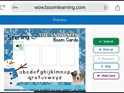 Sterling & The Snowman BOOM Cards: Phonics Closed Syllable CVC Words