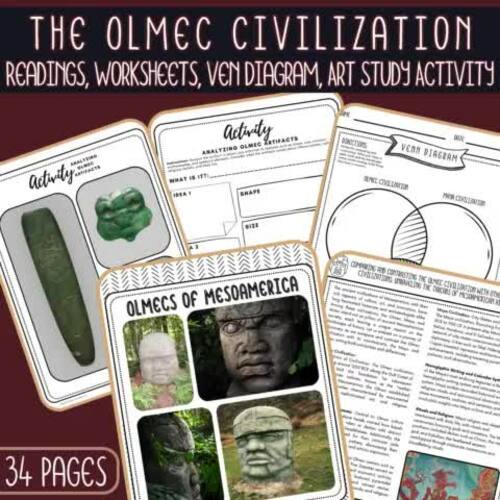 The Olmec Civilization: Readings, Worksheets, Ven Diagram, Art Study ...