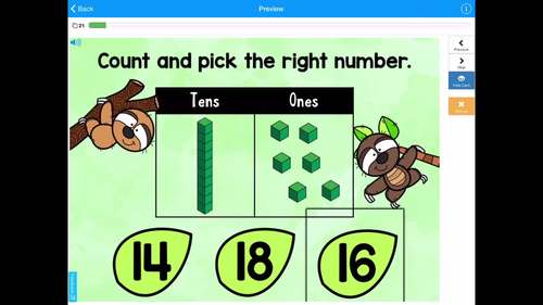 Teen Number Place Value Practice with Base Ten Blocks Digital Task Cards