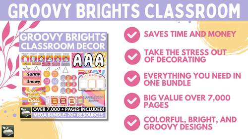 Editable Groovy Brights Classroom Decor & Management | 70+ Mega Bundle